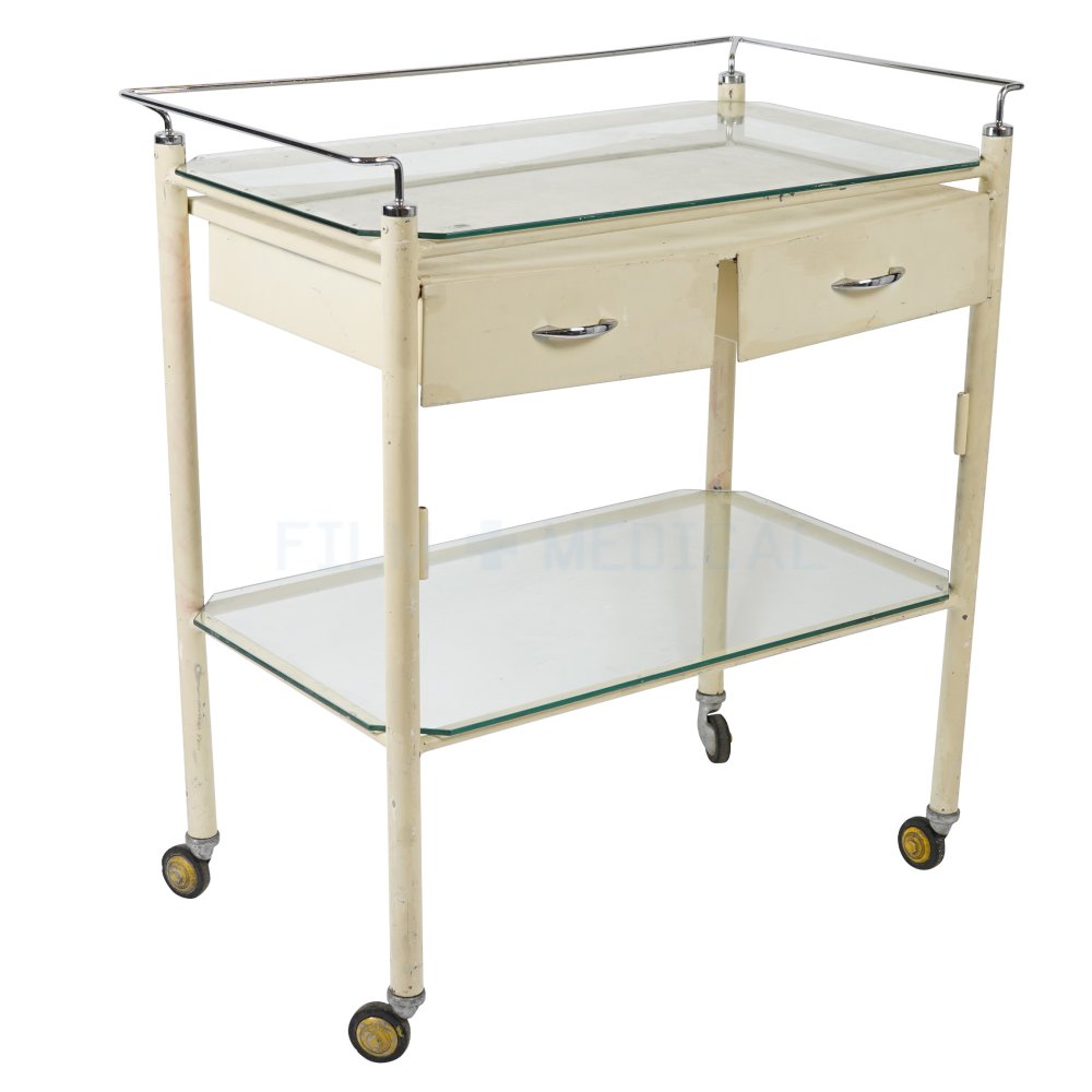 Period Rectangular Trolley With 2 Drawers With Rail | FILM MEDICAL