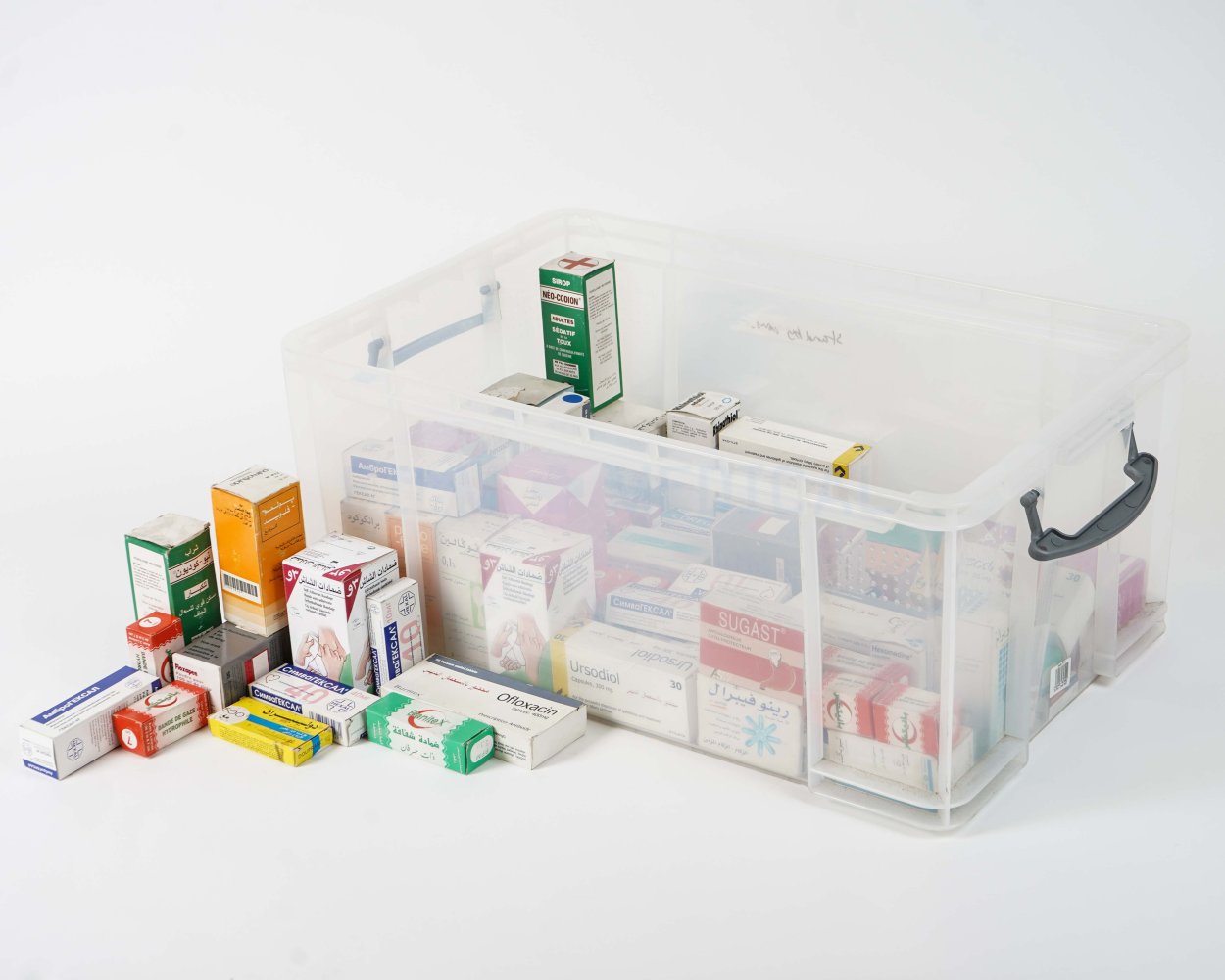 Crate of miscellaneous Pill boxes Prop make | FILM MEDICAL