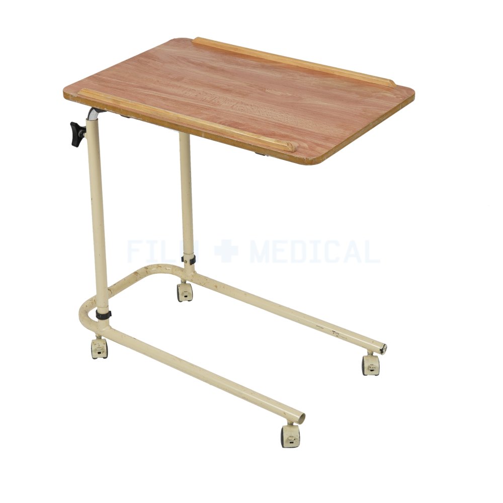 Small Over Bed Table Lightweight Cream Frame And Wheels | FILM MEDICAL