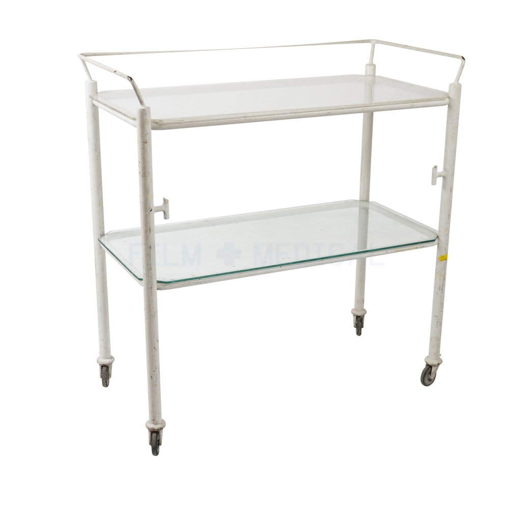 Period Cream Rectangular Trolley, 2 Glass Shelves | FILM MEDICAL
