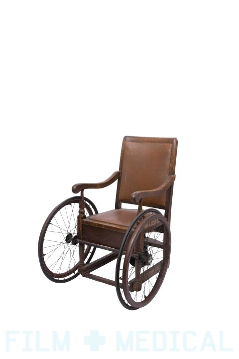 Period dark wood leather wheelchair | FILM MEDICAL